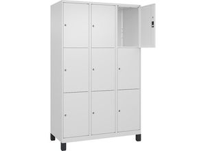 4066681681644 - 3er-Schließfachschrank Classic PLUS 3 Abteile verkehrsweiß B 1200 mm 9 Fächer mit Füßen C+P