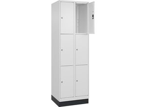 4066681693913 - 3er-Schließfachschrank Classic PLUS 2 Abteile verkehrsweiß B 600 mm 6 Fächer mit Bodensockel C+P