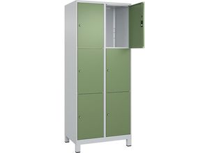 4066681680661 - 3er-Schließfachschrank Classic PLUS 2 Abteile lichtgrau   resedagrün B 800 mm 6 Fächer mit Füßen C+P