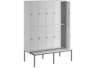 4250618236131 - Halbhoher Garderobenschrank mit Sitzbankuntergestell 300 mm 10 Fächer Vollwand lichtgrau