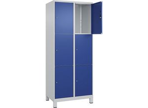 4066681680630 - 3er-Schließfachschrank Classic PLUS 2 Abteile lichtgrau   enzianblau B 800 mm 6 Fächer mit Füßen C+P