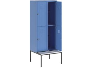 4250618235790 - Halbhoher Garderobenschrank mit Sitzbankuntergestell 400 mm 4 Fächer Vollwand lichtblau
