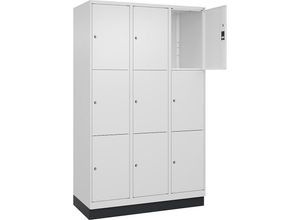 4066681694712 - 3er-Schließfachschrank Classic PLUS 3 Abteile verkehrsweiß B 1200 mm 9 Fächer mit Bodensockel C+P