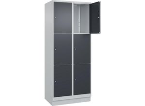 4066681683839 - 3er-Schließfachschrank Classic PLUS 2 Abteile lichtgrau   grau B 800 mm 6 Fächer mit Bodensockel C+P
