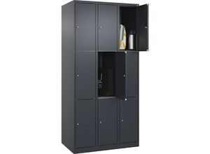 4067521351864 - 3er-Schließfachschrank Classic PLUS 3 Abteile grau B 900 mm 9 Fächer mit Bodengleitern C+P