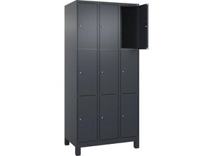 4066681681170 - 3er-Schließfachschrank Classic PLUS 3 Abteile grau B 900 mm 9 Fächer mit Füßen C+P
