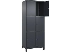 4066681680722 - 3er-Schließfachschrank Classic PLUS 2 Abteile grau B 800 mm 6 Fächer mit Füßen C+P