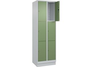 4066681683365 - 3er-Schließfachschrank Classic PLUS 2 Abteile lichtgrau   resedagrün B 600 mm 6 Fächer mit Bodensockel C+P