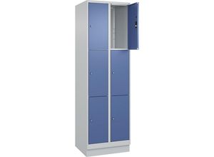 4066681683358 - 3er-Schließfachschrank Classic PLUS 2 Abteile lichtgrau   fernblau B 600 mm 6 Fächer mit Bodensockel C+P