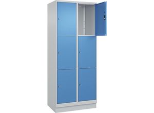 4066681683792 - 3er-Schließfachschrank Classic PLUS 2 Abteile lichtgrau   lichtblau B 800 mm 6 Fächer mit Bodensockel C+P