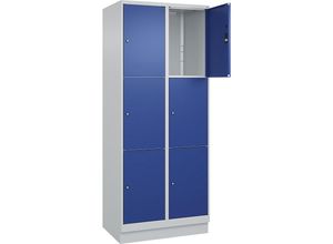4066681683785 - 3er-Schließfachschrank Classic PLUS 2 Abteile lichtgrau   enzianblau B 800 mm 6 Fächer mit Bodensockel C+P