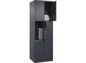 4067521350416 - 3er-Schließfachschrank Classic PLUS 2 Abteile grau B 600 mm 6 Fächer mit Bodengleitern C+P