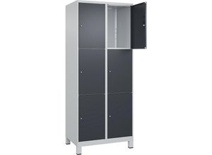 4066681680685 - 3er-Schließfachschrank Classic PLUS 2 Abteile lichtgrau   grau B 800 mm 6 Fächer mit Füßen C+P