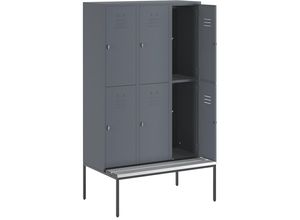 4250618235943 - Halbhoher Garderobenschrank mit Sitzbankuntergestell 400 mm 6 Fächer Vollwand blaugrau