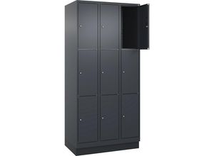4066681693982 - 3er-Schließfachschrank Classic PLUS 3 Abteile grau B 900 mm 9 Fächer mit Bodensockel C+P