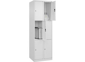 4067521350430 - 3er-Schließfachschrank Classic PLUS 2 Abteile verkehrsweiß B 600 mm 6 Fächer mit Bodengleitern C+P