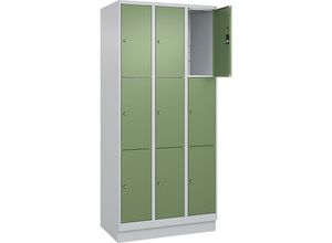 4066681684263 - 3er-Schließfachschrank Classic PLUS 3 Abteile lichtgrau   resedagrün B 900 mm 9 Fächer mit Bodensockel C+P