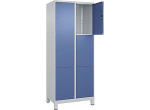 4066681680654 - 3er-Schließfachschrank Classic PLUS 2 Abteile lichtgrau   fernblau B 800 mm 6 Fächer mit Füßen C+P