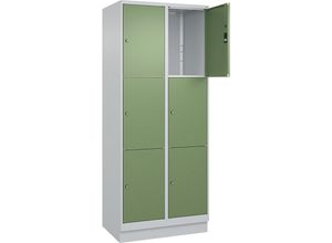 4066681683815 - 3er-Schließfachschrank Classic PLUS 2 Abteile lichtgrau   resedagrün B 800 mm 6 Fächer mit Bodensockel C+P