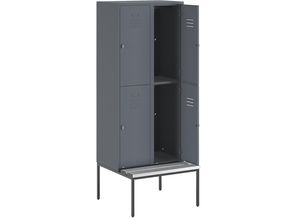 4250618235813 - Halbhoher Garderobenschrank mit Sitzbankuntergestell 400 mm 4 Fächer Vollwand blaugrau
