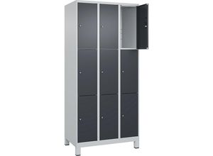 4066681681132 - 3er-Schließfachschrank Classic PLUS 3 Abteile lichtgrau   grau B 900 mm 9 Fächer mit Füßen C+P