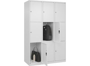 4067521352410 - 3er-Schließfachschrank Classic PLUS 3 Abteile verkehrsweiß B 1200 mm 9 Fächer mit Bodengleitern C+P