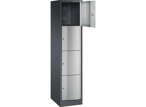 4051803742303 - RESISTO Schließfachschrank HxBxT 1950 x 396 x 540 mm 4 Fächer schwarzgrau RAL 7021   weißaluminium RAL 9006