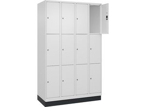 4066681694095 - 3er-Schließfachschrank Classic PLUS 4 Abteile verkehrsweiß B 1200 mm 12 Fächer mit Bodensockel C+P