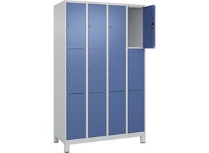4066681682009 - 3er-Schließfachschrank Classic PLUS 4 Abteile lichtgrau   fernblau B 1200 mm 12 Fächer mit Füßen C+P