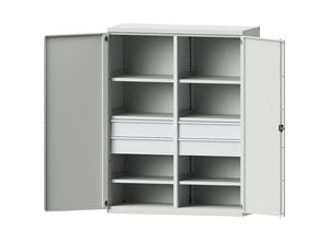 4014641095529 - eurokraft pro Schwerlastschrank JUMBO aus Stahlblech 6 Fachböden 4 Schubladen 180 mm hoch lichtgrau lichtgrau