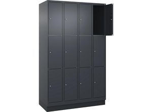 4066681694071 - 3er-Schließfachschrank Classic PLUS 4 Abteile grau B 1200 mm 12 Fächer mit Bodensockel C+P