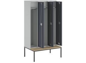 4061753010513 - eurokraft pro Mehrzweck- und Garderobenschrank mit Sitzbank 3 Abteile Breite 1200 mm Türen anthrazitgrau