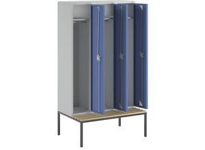 4061753010520 - eurokraft pro Mehrzweck- und Garderobenschrank mit Sitzbank 3 Abteile Breite 1200 mm Türen brillantblau