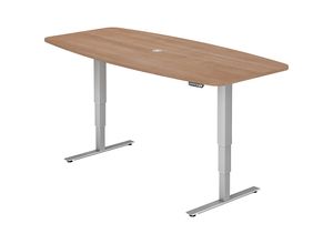 4032062176535 - HAMMERBACHER Konferenztisch XDSM22 nussbaum Tonnenform T-Fuß-Gestell silber 2200 x 1030 x 620 - 1270 cm