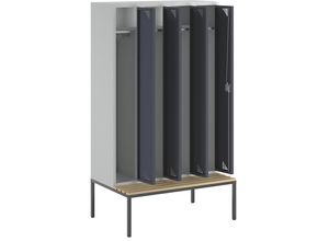 4061753010544 - eurokraft pro Mehrzweck- und Garderobenschrank mit Sitzbank 4 Abteile Breite 1200 mm Türen anthrazitgrau