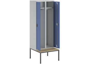 4061753010469 - eurokraft pro Mehrzweck- und Garderobenschrank mit Sitzbank 2 Abteile Breite 800 mm Türen brillantblau
