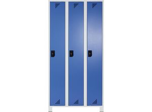 4061753011008 - eurokraft pro Mehrzweck- und Garderobenschrank Abteilhöhe 1695 mm 3 Abteile Breite 1200 mm Korpus lichtgrau Türen brillantblau