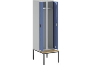 4061753010438 - eurokraft pro Mehrzweck- und Garderobenschrank mit Sitzbank 2 Abteile Breite 600 mm Türen brillantblau