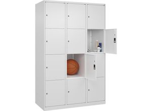 4067521352540 - 4er-Schließfachschrank Classic PLUS 3 Abteile verkehrsweiß B 1200 mm 12 Fächer mit Bodengleitern C+P