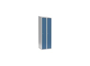 7042423964173 - Spind Fydor 2 Abteile lichtgrau   brillantblau B 600 mm 2 Abteile schräge Dachform Zylinderschloss kaiserkraft
