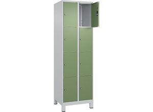 4066681680364 - 4er-Schließfachschrank Classic PLUS 2 Abteile lichtgrau   resedagrün B 600 mm 8 Fächer mit Füßen C+P