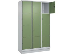 4066681684867 - 4er-Schließfachschrank Classic PLUS 3 Abteile lichtgrau   resedagrün B 1200 mm 12 Fächer mit Bodensockel C+P