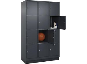 4066681694729 - 4er-Schließfachschrank Classic PLUS 3 Abteile grau B 1200 mm 12 Fächer mit Bodensockel C+P