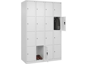 4067521353202 - 4er-Schließfachschrank Classic PLUS 4 Abteile verkehrsweiß B 1200 mm 16 Fächer mit Bodengleitern C+P