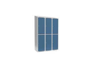 7042424846911 - Doppelstock-Spind Fydor 3 Abteile lichtgrau   brillantblau B 1200 mm 3 Abteile schräge Dachform Zylinderschloss kaiserkraft