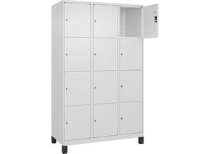 4066681681798 - 4er-Schließfachschrank Classic PLUS 3 Abteile verkehrsweiß B 1200 mm 12 Fächer mit Füßen C+P