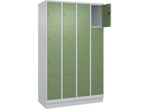 4066681685314 - 4er-Schließfachschrank Classic PLUS 4 Abteile lichtgrau   resedagrün B 1200 mm 16 Fächer mit Bodensockel C+P