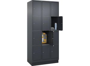 4066681694019 - 4er-Schließfachschrank Classic PLUS 3 Abteile grau B 900 mm 12 Fächer mit Bodensockel C+P