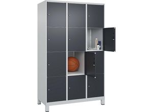 4066681681736 - 4er-Schließfachschrank Classic PLUS 3 Abteile lichtgrau   grau B 1200 mm 12 Fächer mit Füßen C+P