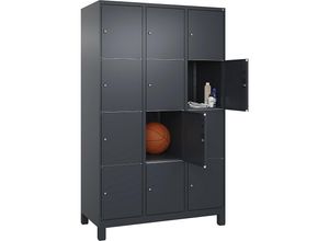 4066681681774 - 4er-Schließfachschrank Classic PLUS 3 Abteile grau B 1200 mm 12 Fächer mit Füßen C+P